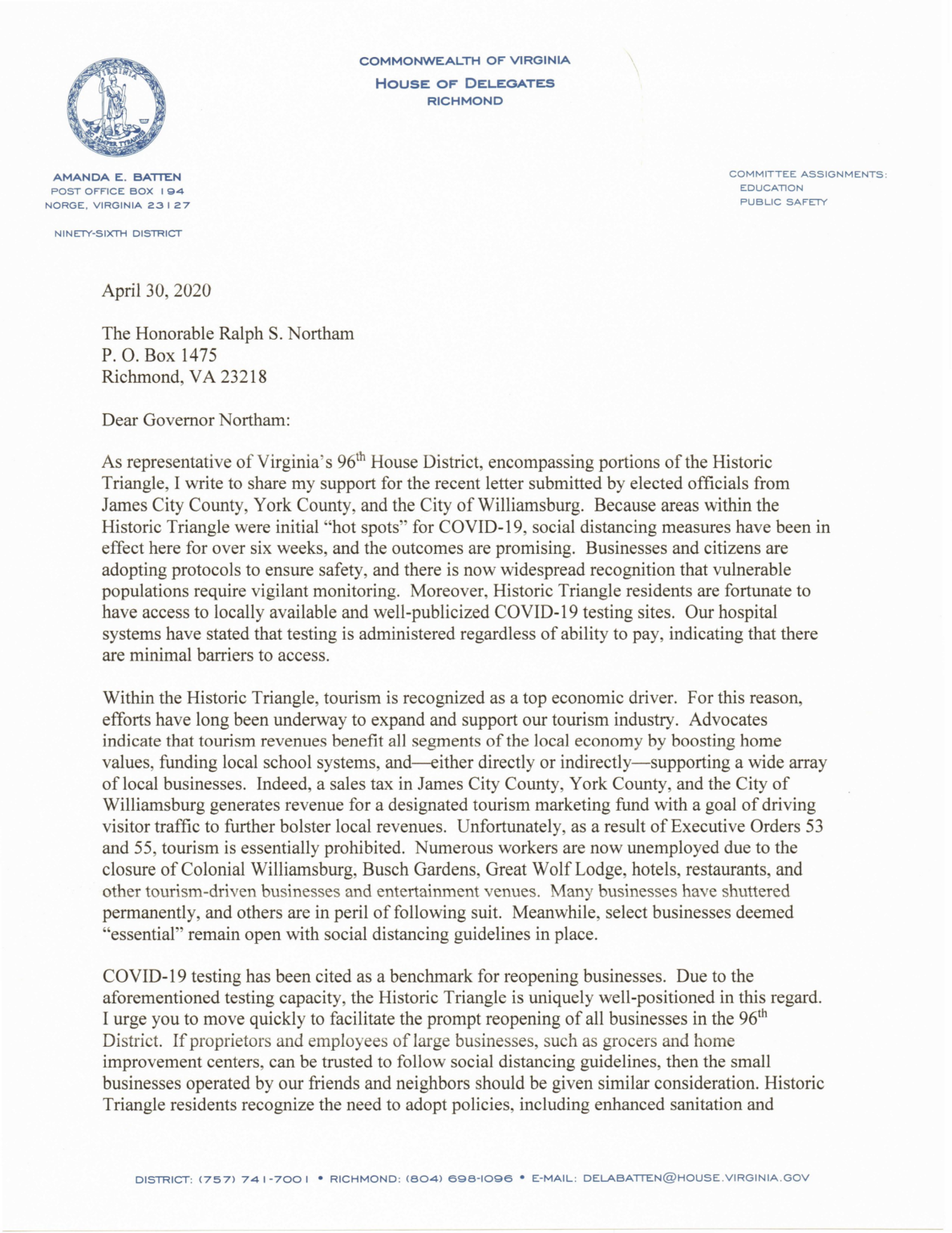 Delegate Batten’s letter to Governor Northam – Amanda Batten ...